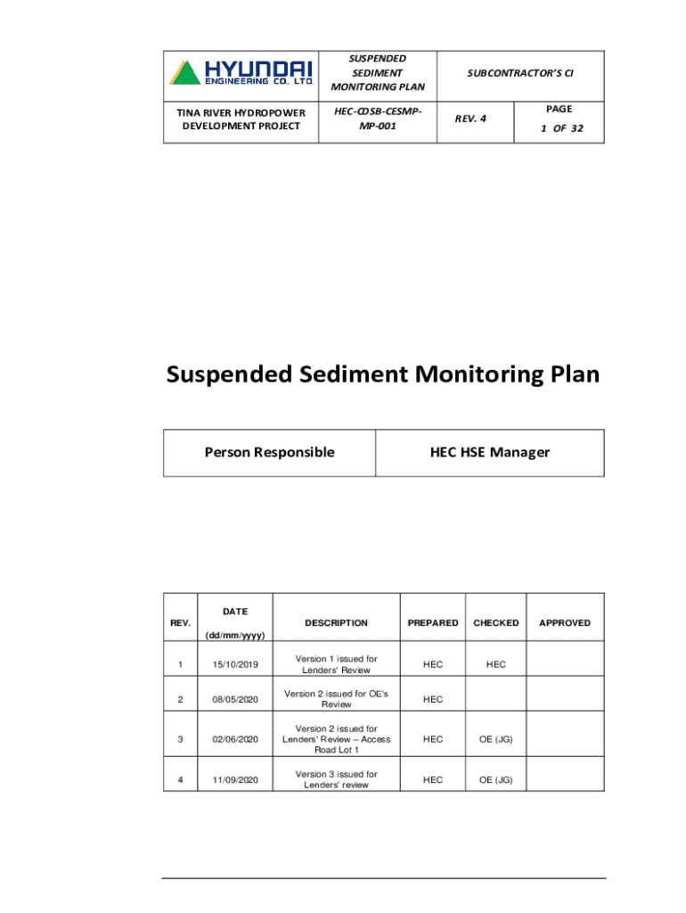 Fillable Online Suspended Sediment Monitoring Plan Tina River ...