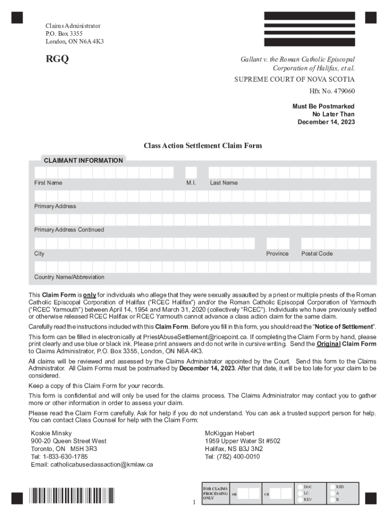 Fillable Online Gallant V. the Roman Catholic Episcopal Corporation of Halifax, Et Al. Fax Email ...