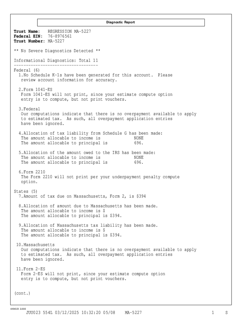 Fillable Online Diagnostic Report for Trust Regression Ma-5227 Fax ...