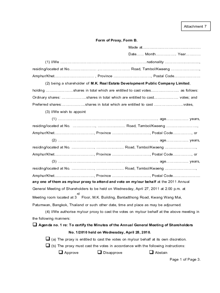 Fillable Online Form of Proxy, Form B Fax Email Print - pdfFiller