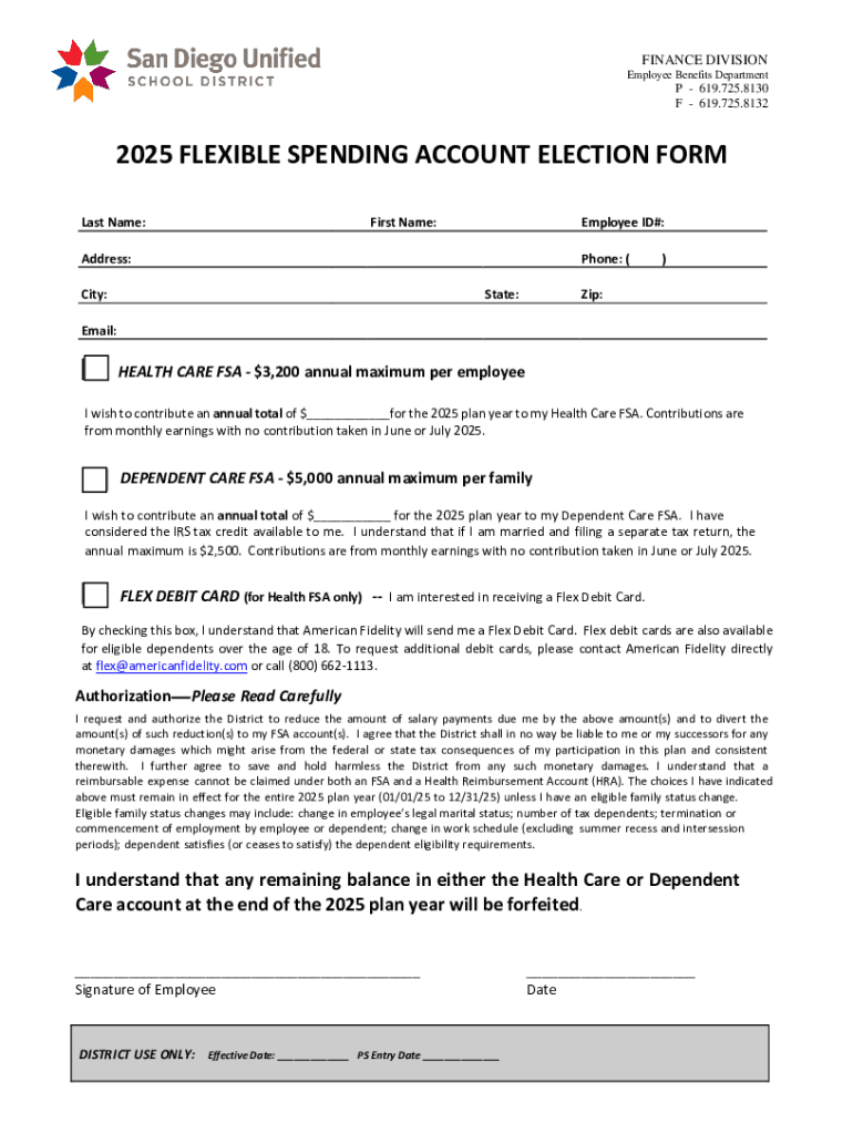 Fillable Online 2025 Flexible Spending Account Election Form Fax Email ...