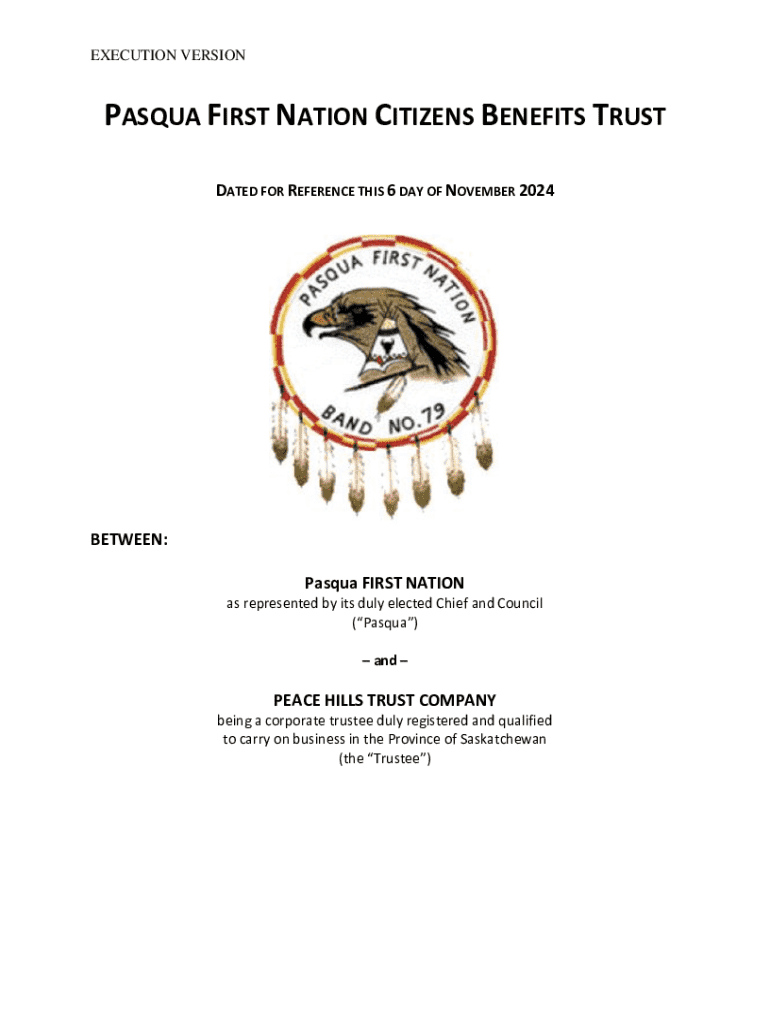 Fillable Online Pasqua First Nation Citizens Benefits Trust Agreement ...