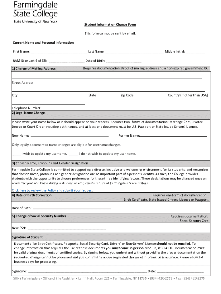 Fillable Online Student Information Change Form Fax Email Print - pdfFiller