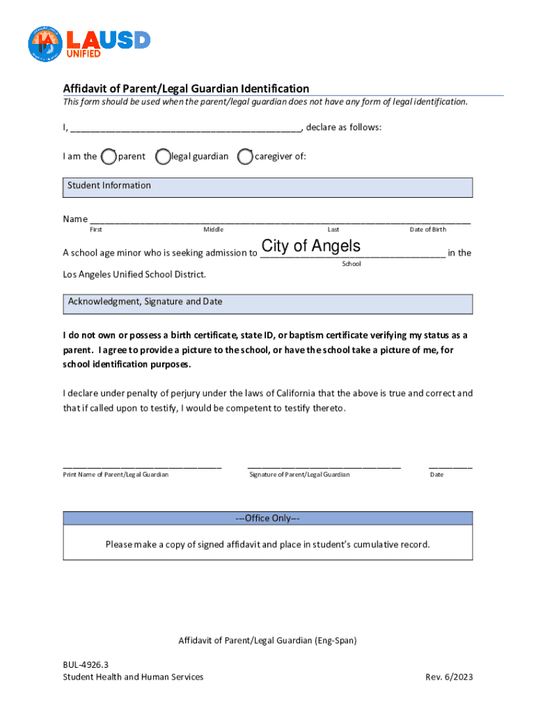 Fillable Online Affidavit of Parent/legal Guardian Identification Fax ...