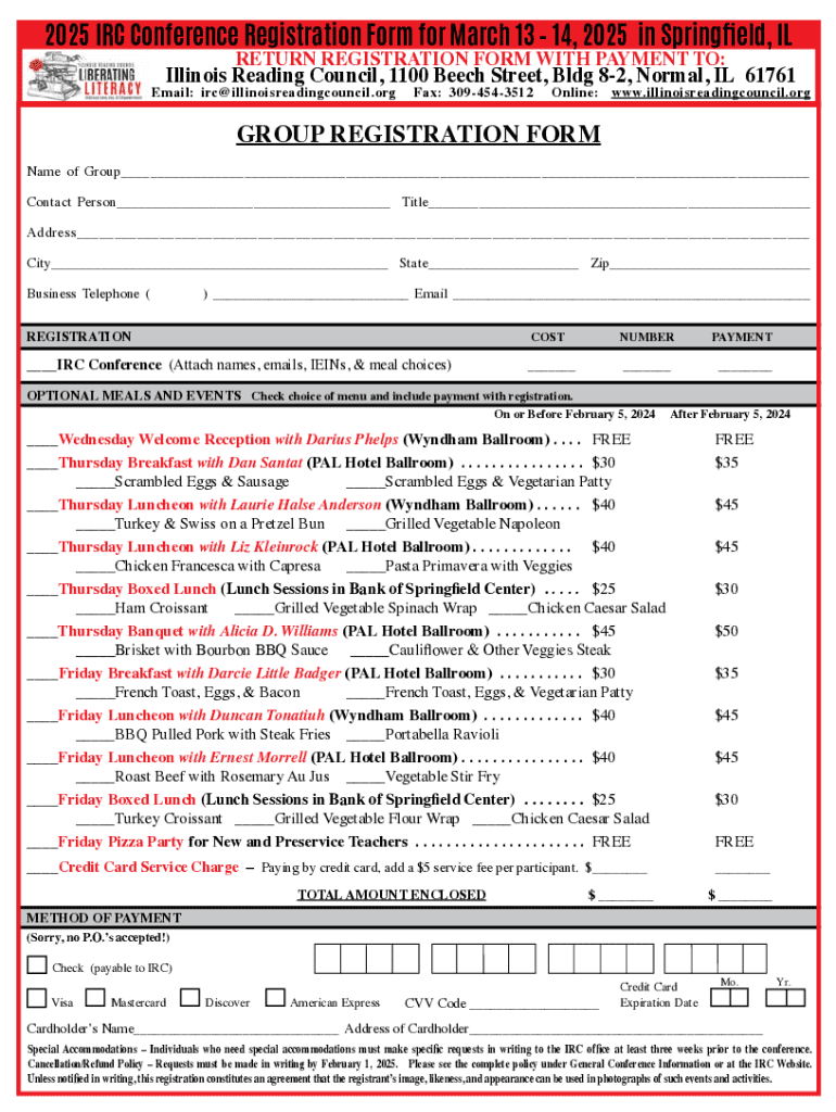 Fillable Online 2025 Irc Conference Registration Form for March 13 – 14, 2025 in Springfield, Il ...