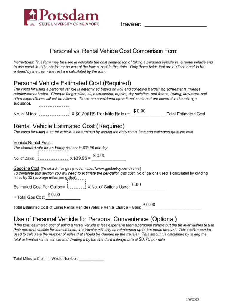 Fillable Online Traveler Cost Comparison Form Fax Email Print - pdfFiller