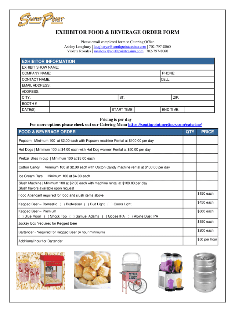 Fillable Online Exhibitor Food & Beverage Order Form Fax Email Print ...