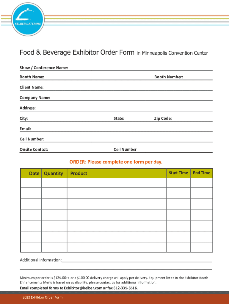 Fillable Online Food & Beverage Exhibitor Order Form Fax Email Print ...