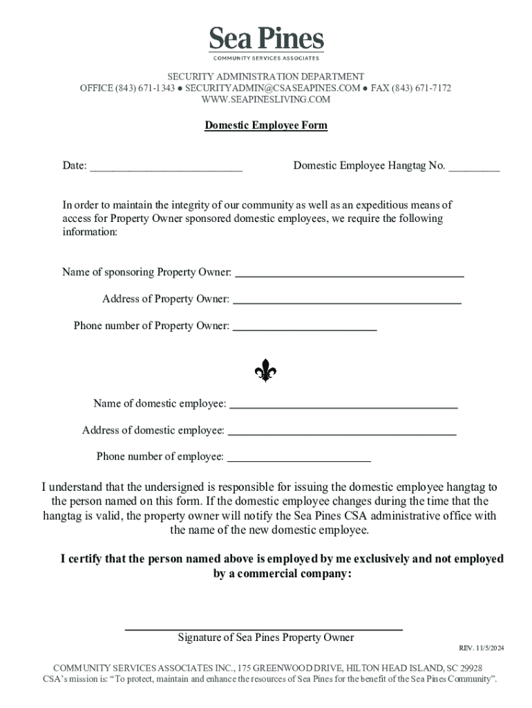 Fillable Online Domestic Employee Form Fax Email Print - pdfFiller