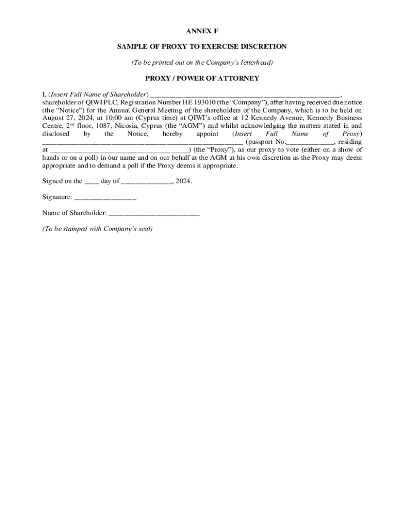 Fillable Online Proxy / Power of Attorney Fax Email Print - pdfFiller