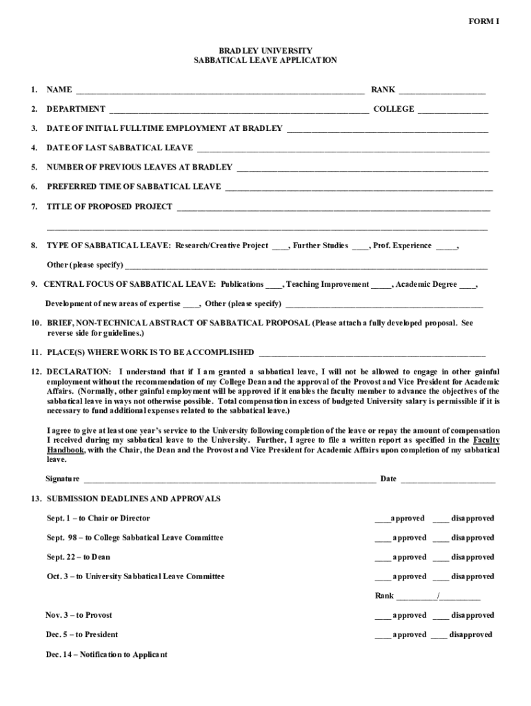 Fillable Online Bradley University Sabbatical Leave Application Fax Email Print - pdfFiller