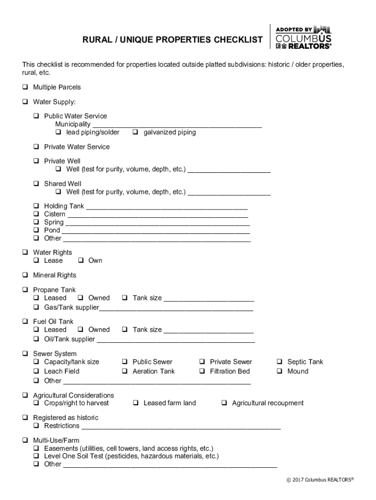 Fillable Online Rural / Unique Properties Checklist Fax Email Print ...
