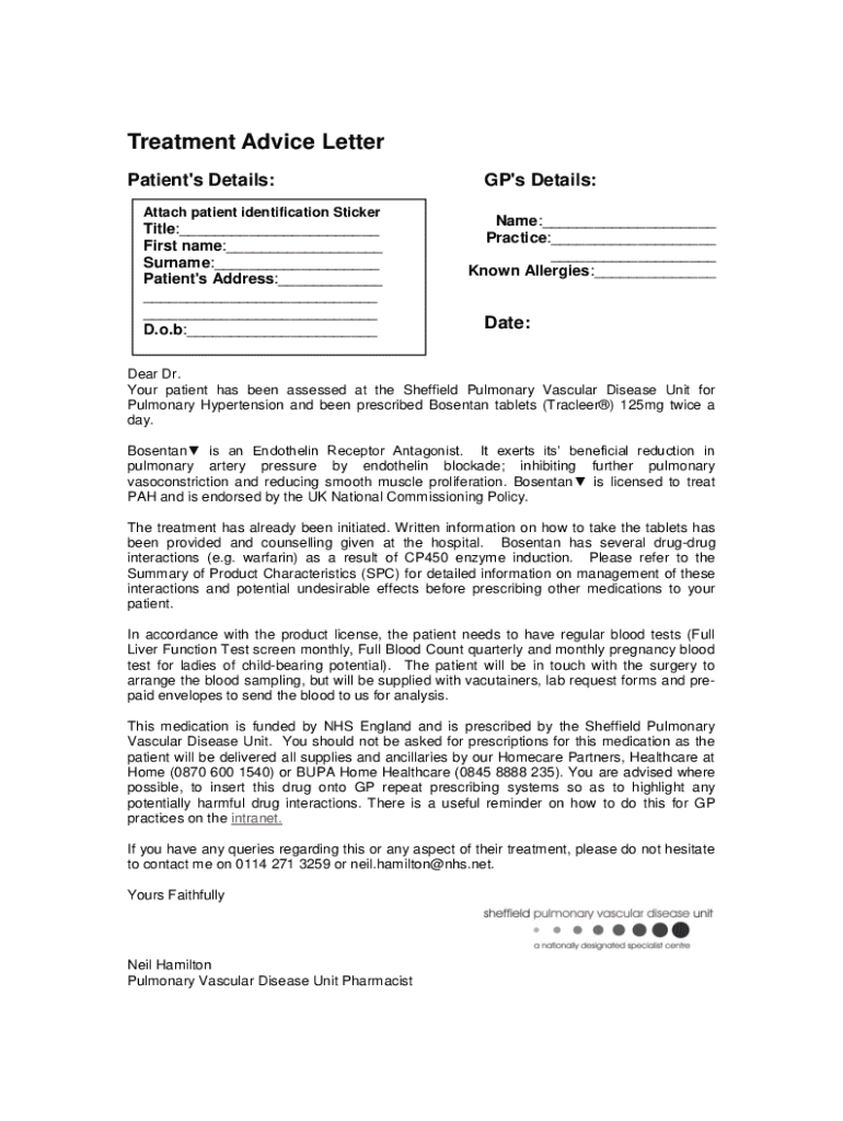 Fillable Online Treatment Advice Letter Fax Email Print - pdfFiller