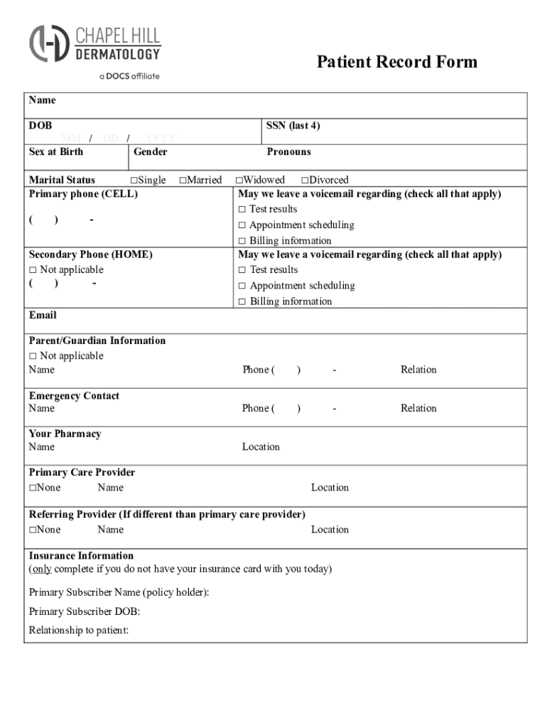 Fillable Online Patient Record Form Fax Email Print - pdfFiller