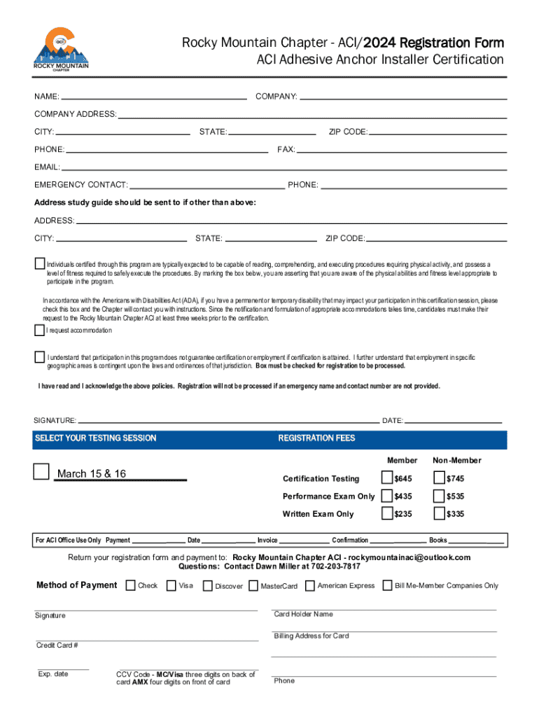 Fillable Online 2024 Aci Adhesive Anchor Installer Certification Fax Email Print - pdfFiller