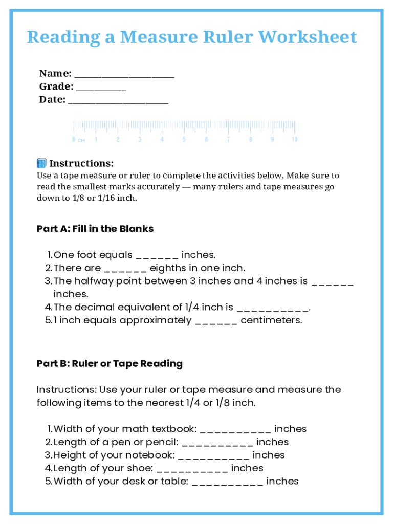 Fillable Online Measure Ruler Worksheet Fax Email Print - pdfFiller