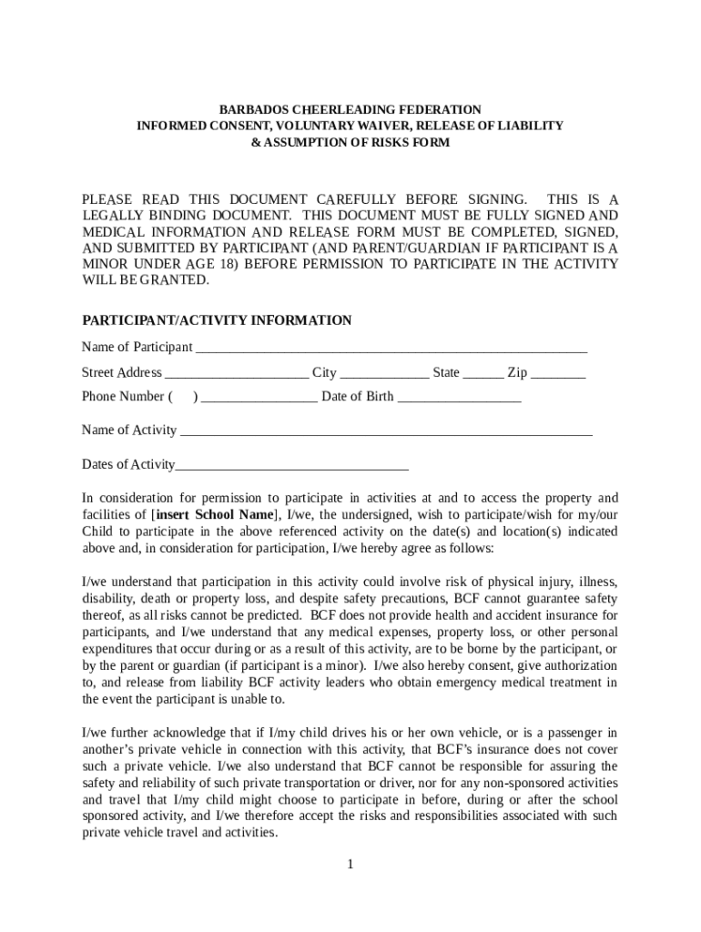 Ined Consent, Voluntary Waiver, Release of Liability & Assumption of Risks Doc Template | pdfFiller