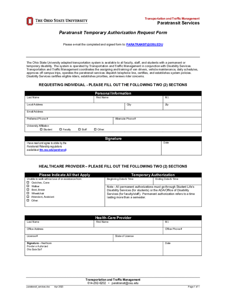 Fillable Online Paratransit Temporary Authorization Request Form Fax Email Print - pdfFiller