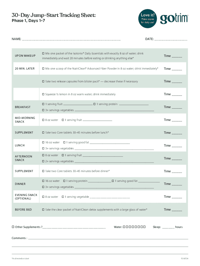 Fillable Online 30-day Jump-start Tracking Sheet Fax Email Print ...