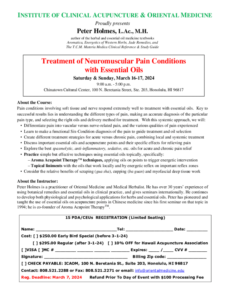 Fillable Online Treatment of Neuromuscular Pain Conditions With Essential Oils Fax Email Print ...