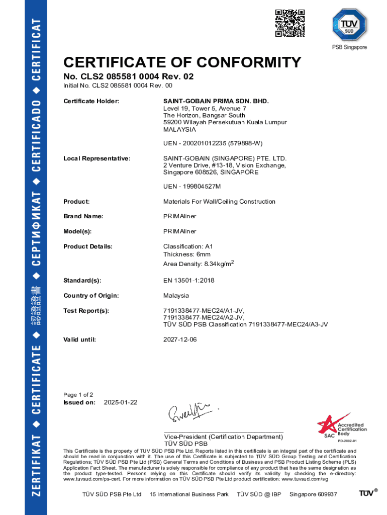 Fillable Online Certificate of Conformity Fax Email Print - pdfFiller
