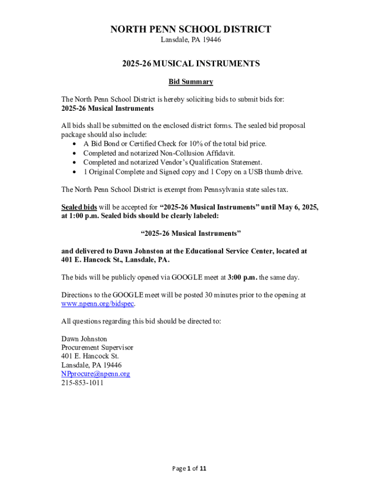 Fillable Online Bid Summary for 2025-26 Musical Instruments Fax Email Print - pdfFiller