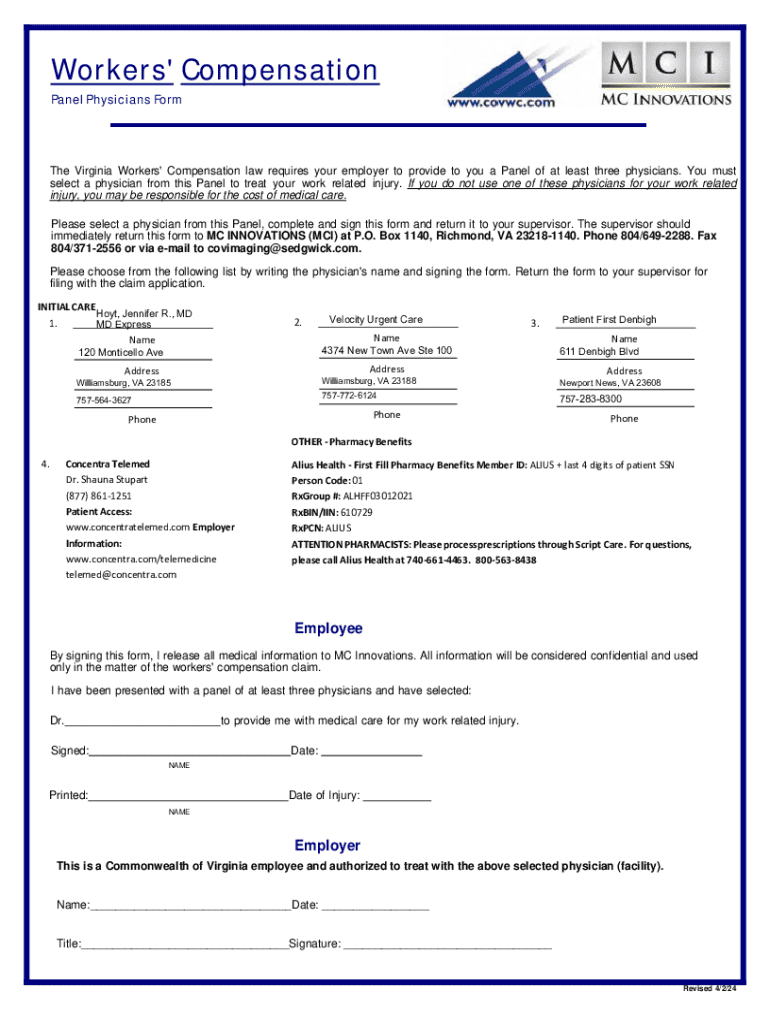 Fillable Online Workers' Compensation Panel Physicians Form Fax Email Print - pdfFiller