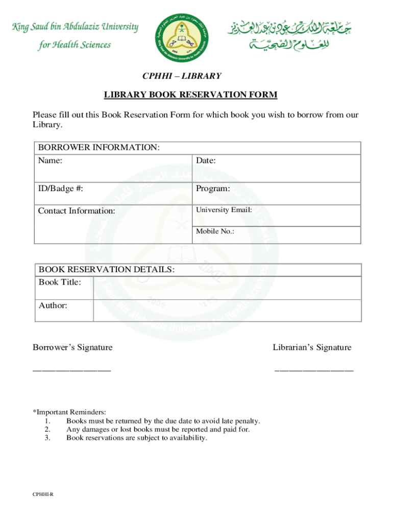 Fillable Online Library Book Reservation Fax Email Print - pdfFiller