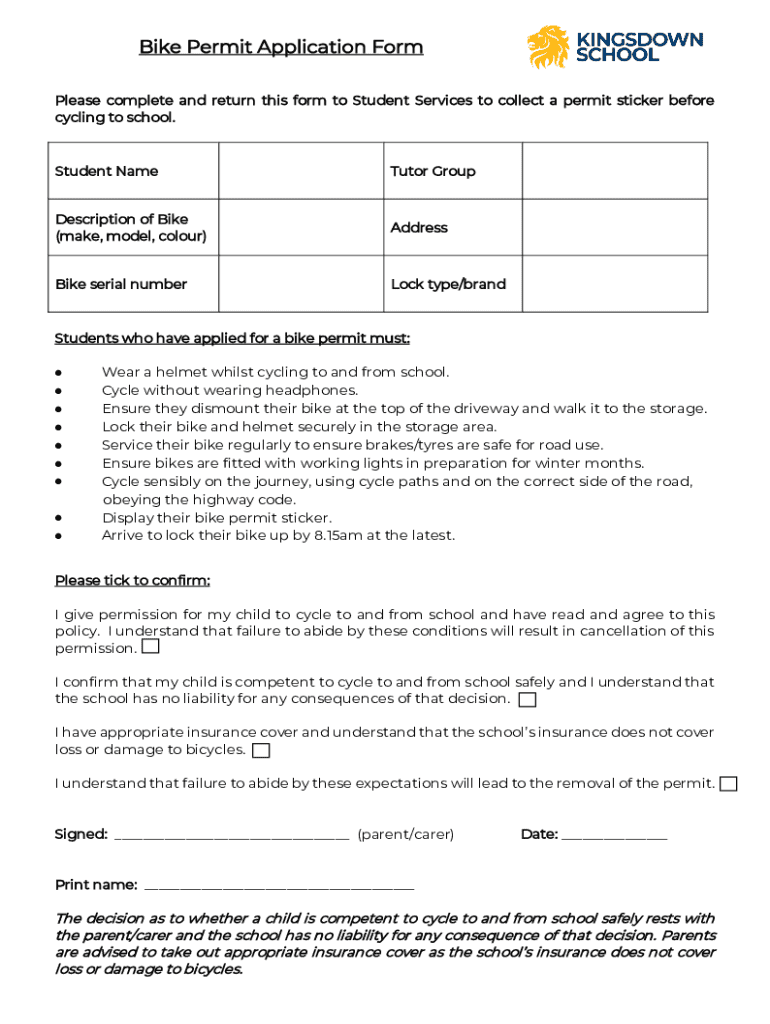 Fillable Online Bike Permit Application Fax Email Print - pdfFiller