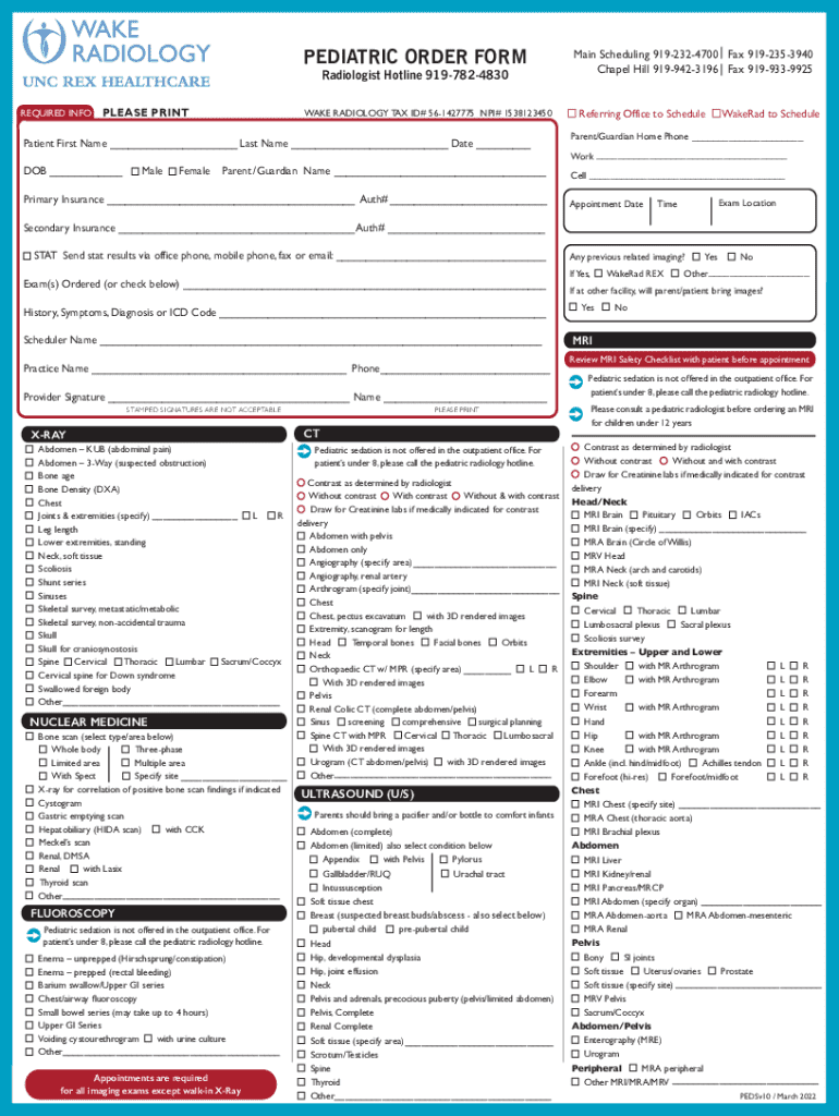Fillable Online Pediatric Imaging Order Form Fax Email Print - pdfFiller