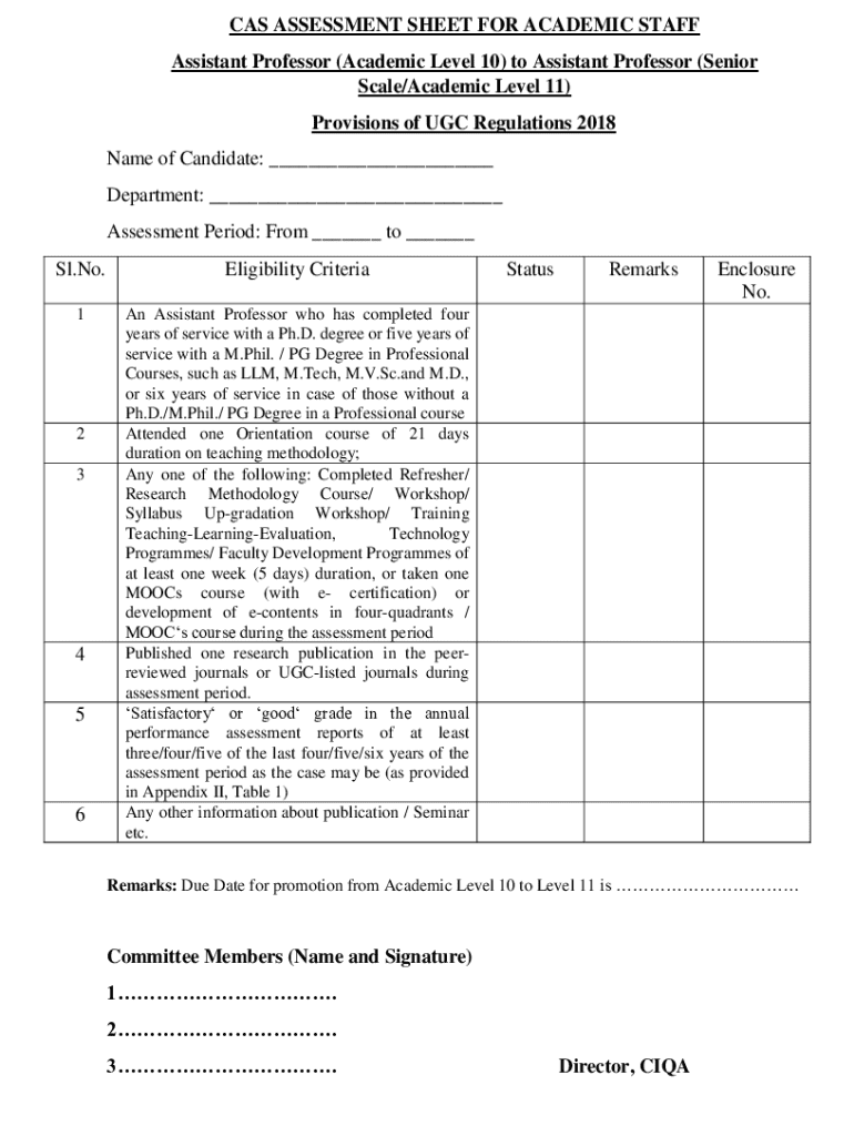 Fillable Online Cas Assessment Sheet for Academic Staff Fax Email Print - pdfFiller