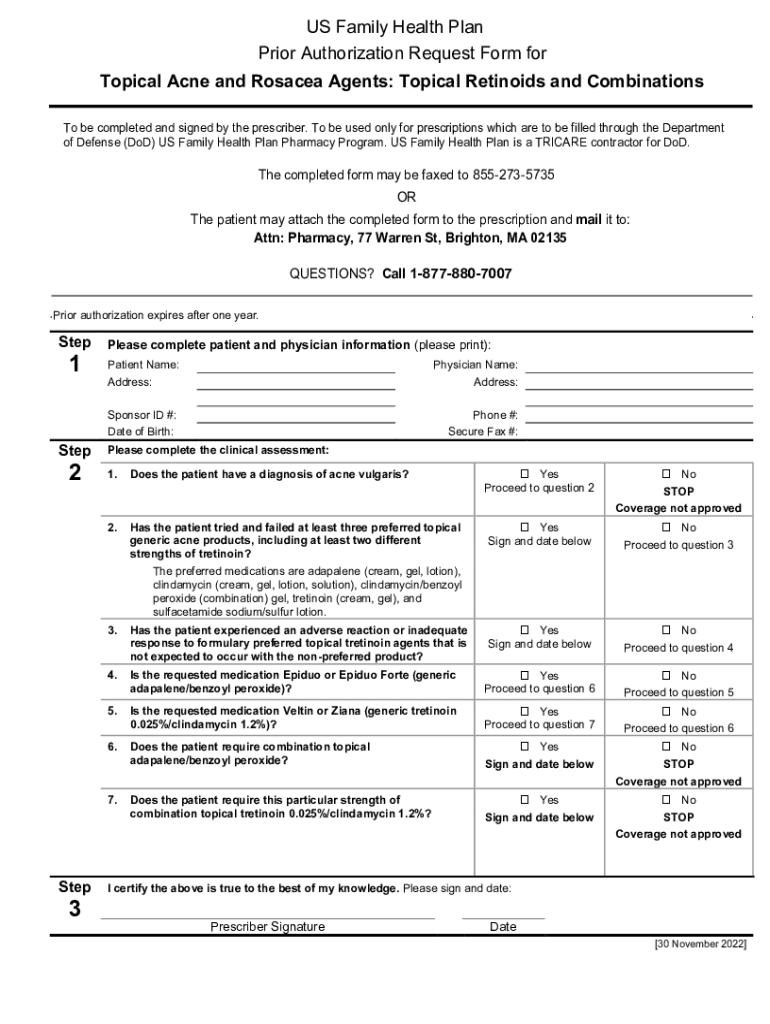 Fillable Online Prior Authorization Request Form for Topical Acne and ...