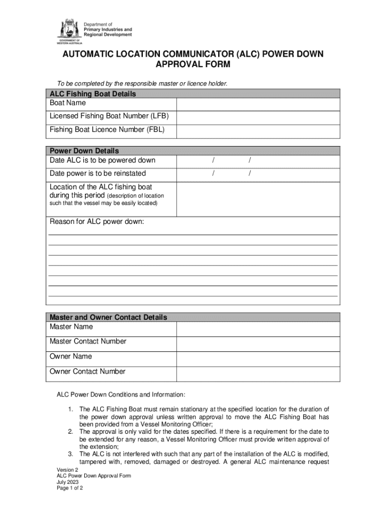 Fillable Online Automatic Location Communicator (alc) Power Down ...