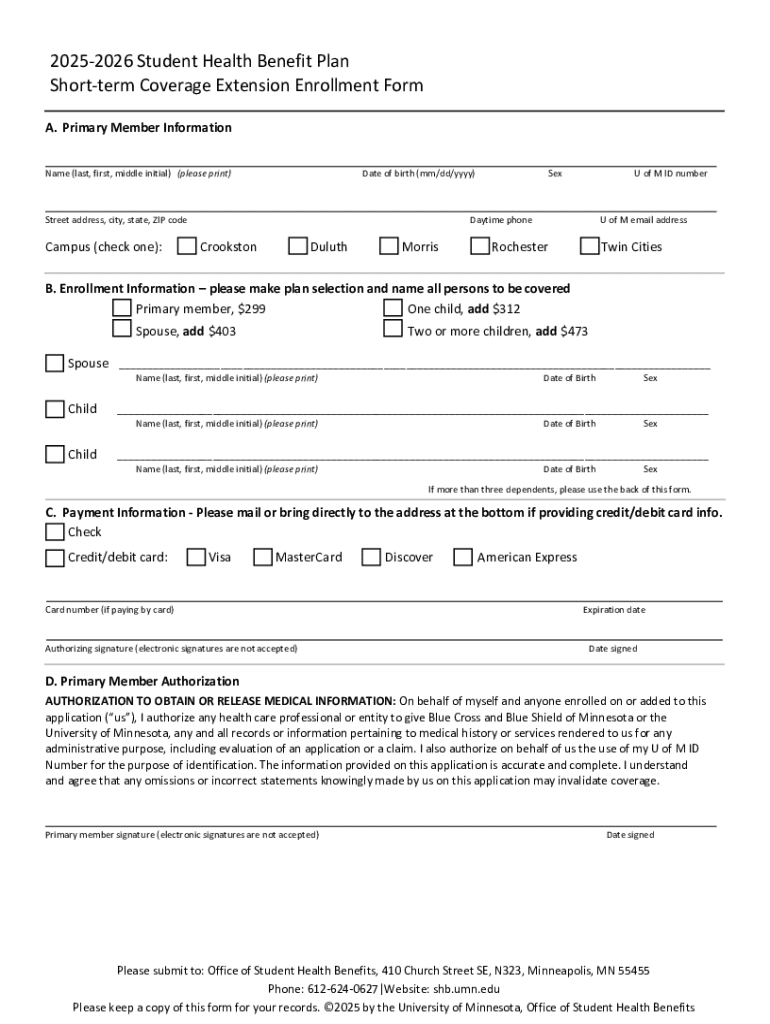 Fillable Online Short-term Coverage Extension Enrollment Form Fax Email Print - pdfFiller