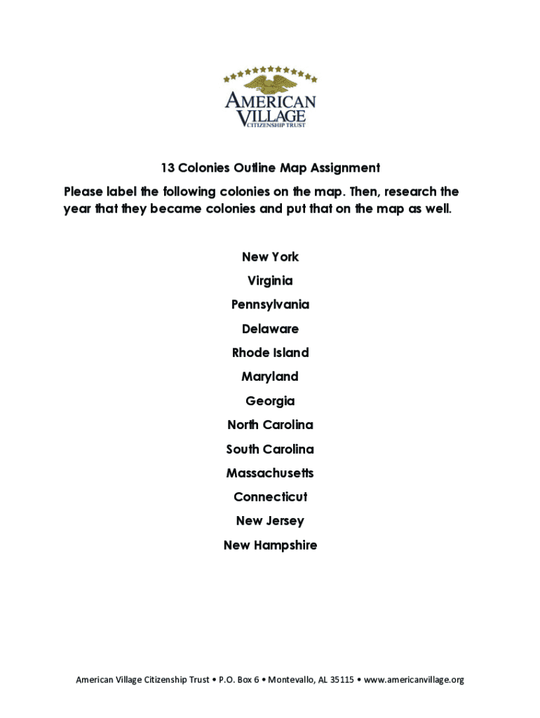 Fillable Online 13 Colonies Outline Map Assignment Fax Email Print ...