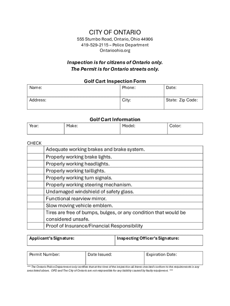Fillable Online Golf Cart Inspection Application Fax Email Print ...