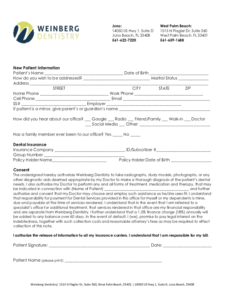 Fillable Online Weinberg Dentistry Patient Registration Fax Email Print - pdfFiller