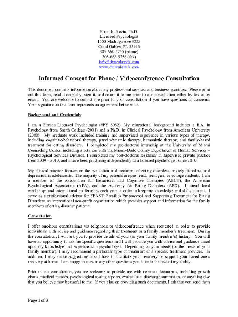 Fillable Online Informed Consent for Phone / Videoconference Consultation Fax Email Print ...