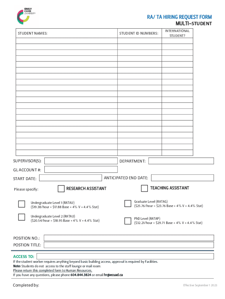 Fillable Online Multi-student Hiring Request Fax Email Print - pdfFiller