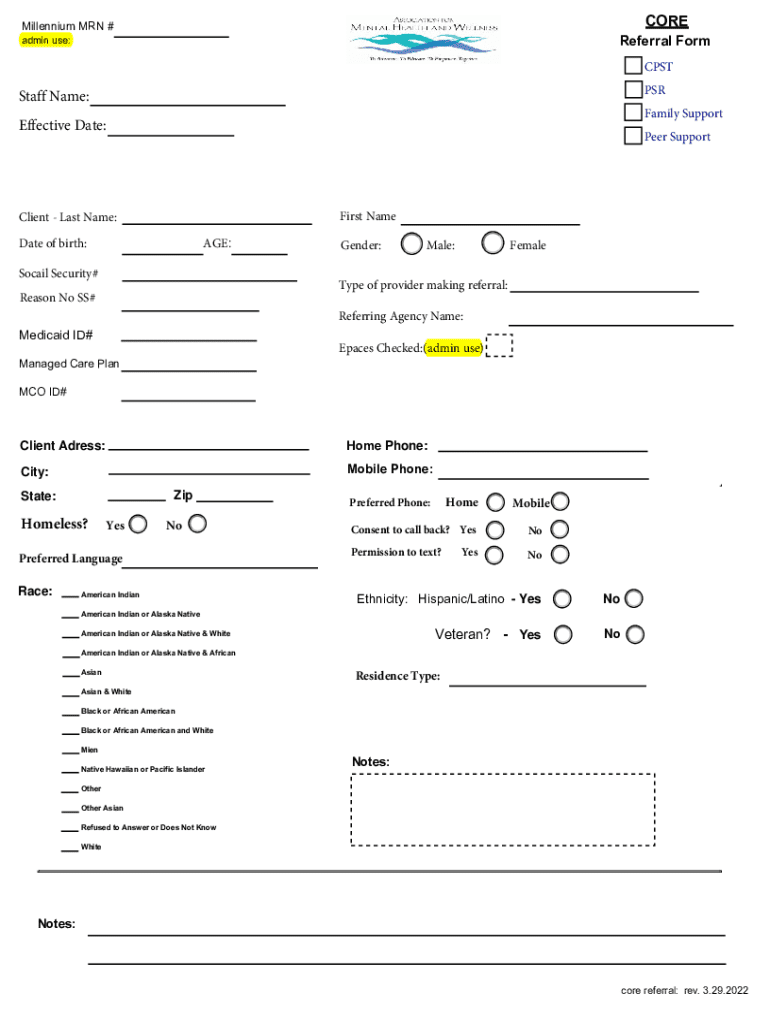 Fillable Online Core Referral Form Fax Email Print - pdfFiller