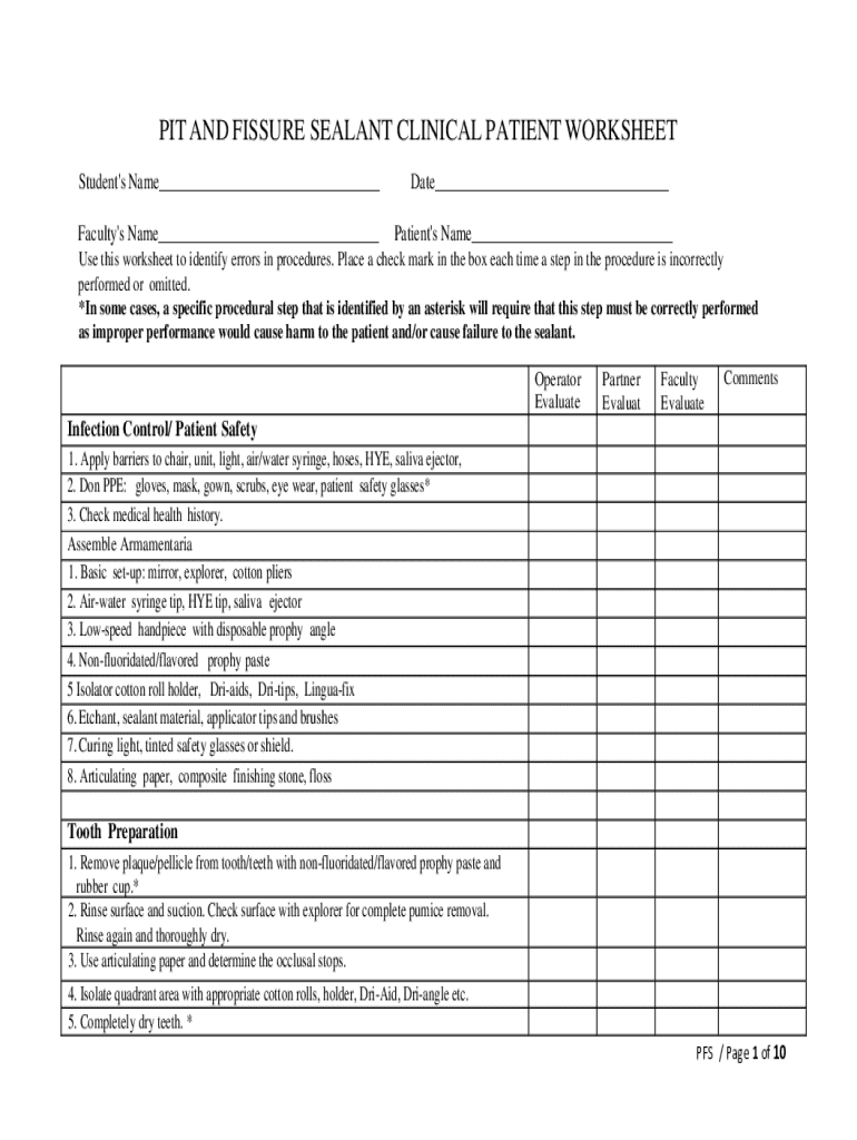 Fillable Online Pit and Fissure Sealant Clinical Patient Worksheet Fax Email Print - pdfFiller