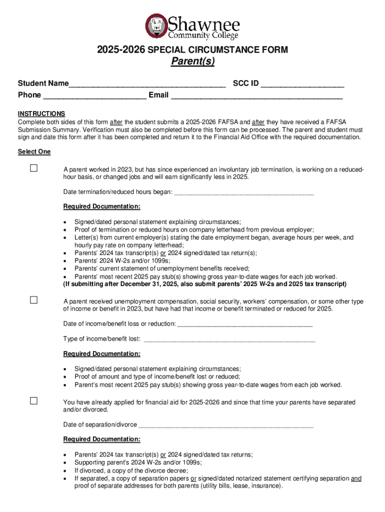 Fillable Online 2025-2026 Special Circumstance Form Fax Email Print - pdfFiller