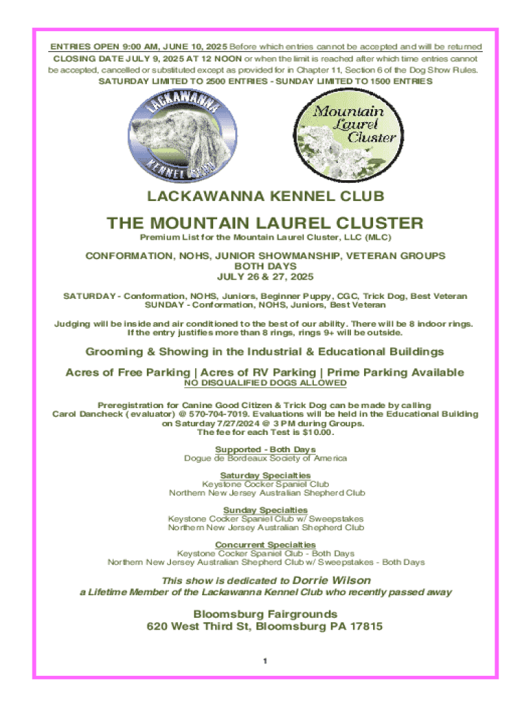 Fillable Online Premium List for the Mountain Laurel Cluster, Llc (mlc ...