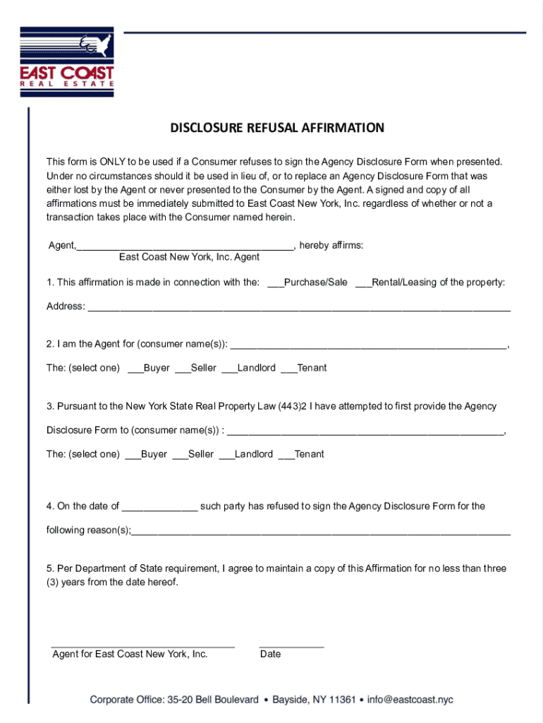 Fillable Online Disclosure Refusal Affirmation Fax Email Print - pdfFiller
