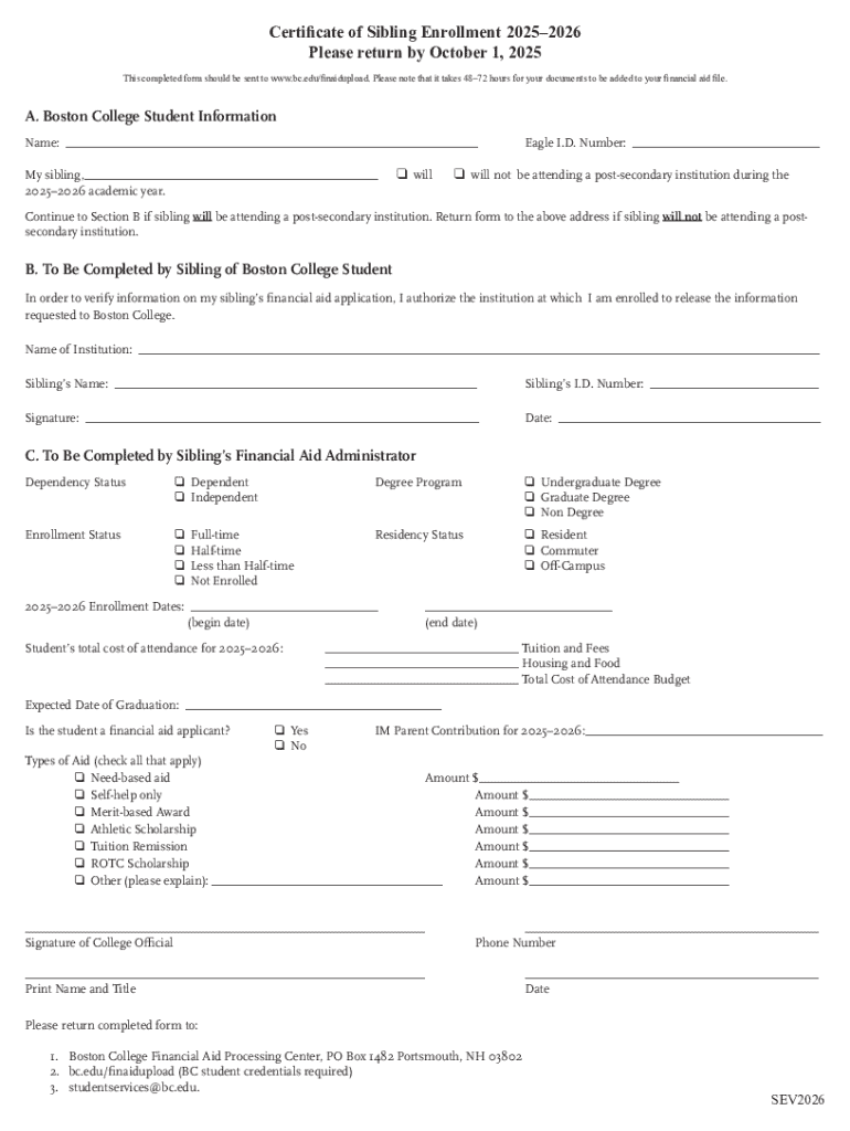 Fillable Online Certificate of Sibling Enrollment Fax Email Print ...