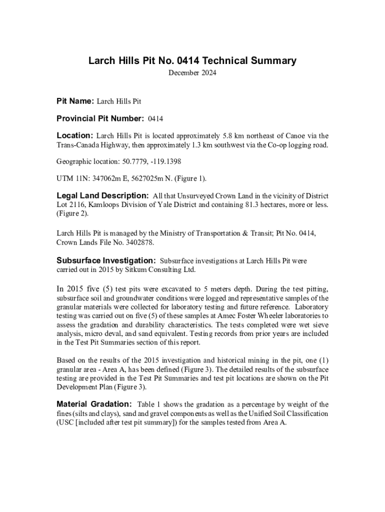 Fillable Online Technical Summary of Larch Hills Pit No. 0414 Fax Email Print - pdfFiller