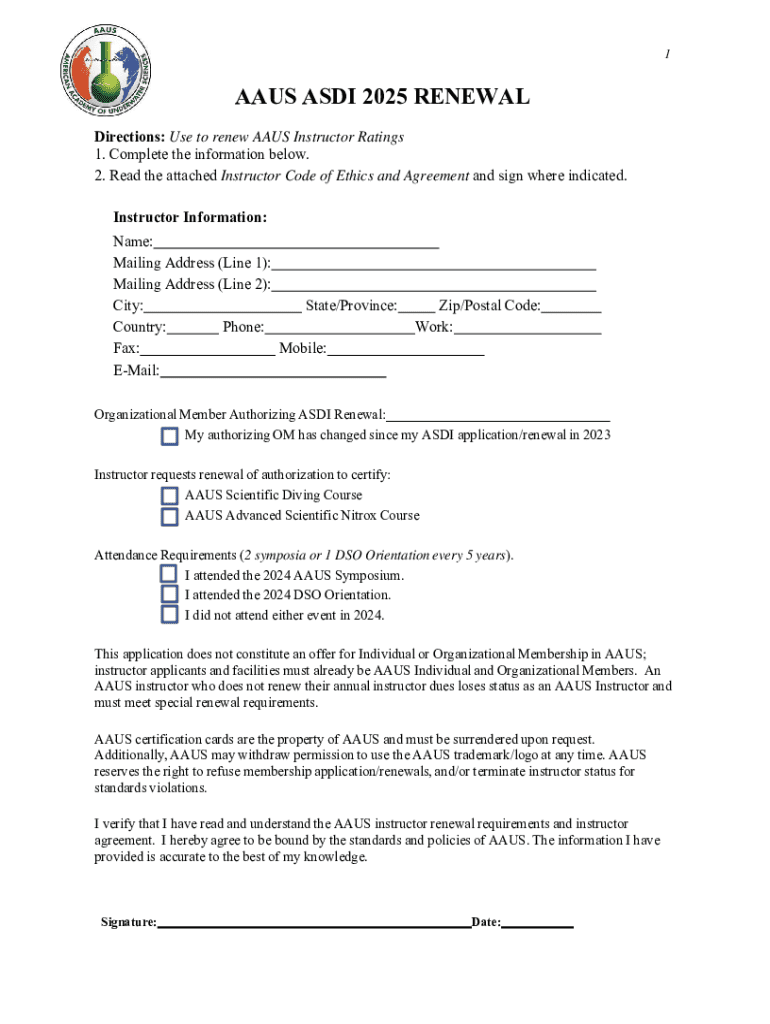 Fillable Online Aaus Asdi 2025 Renewal Fax Email Print - pdfFiller