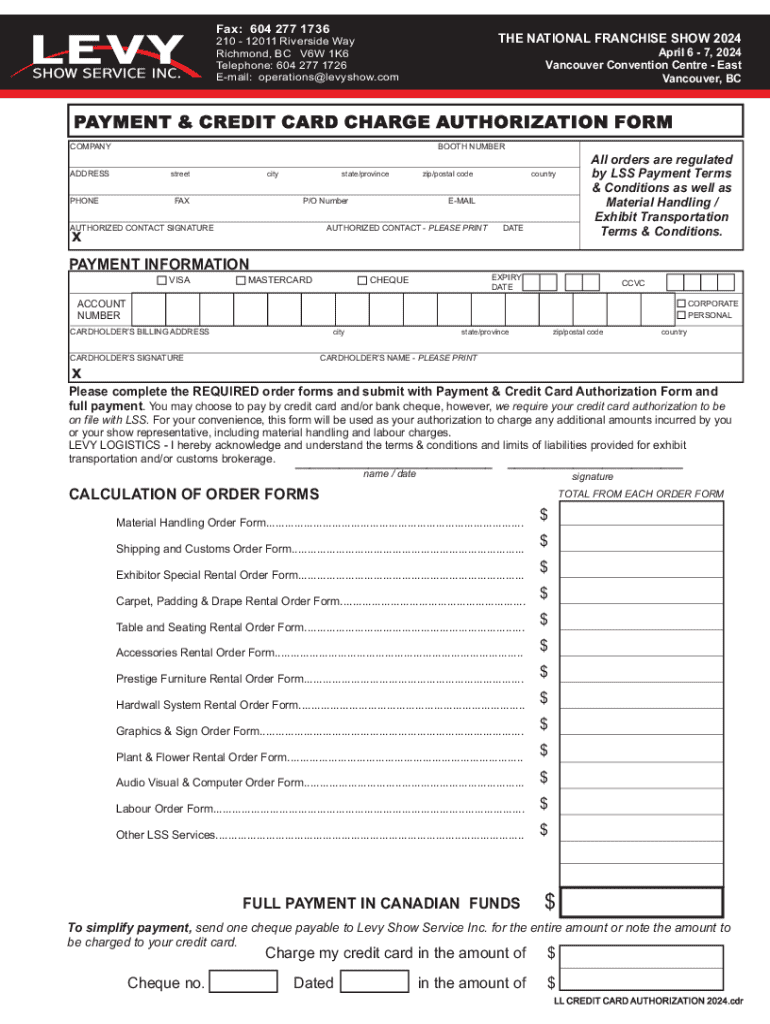 Fillable Online Payment & Credit Card Charge Authorization for the ...