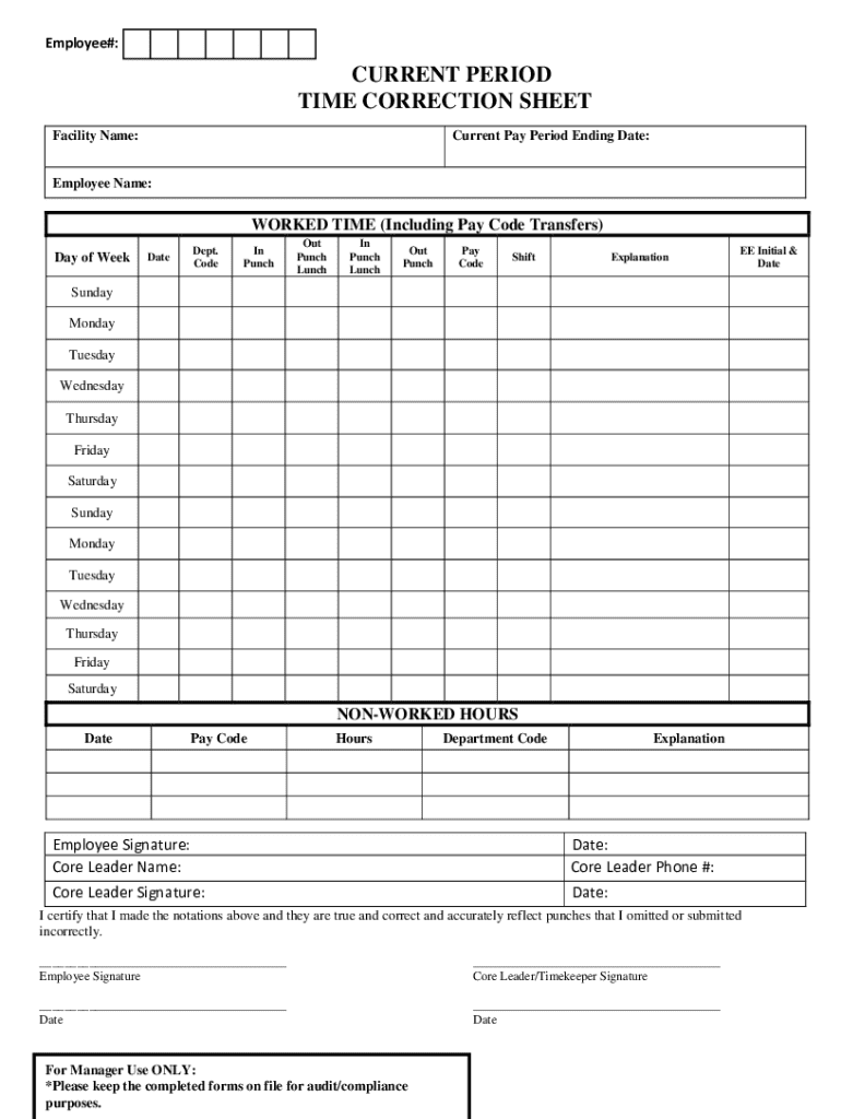 Fillable Online Time Correction Sheet Fax Email Print - pdfFiller