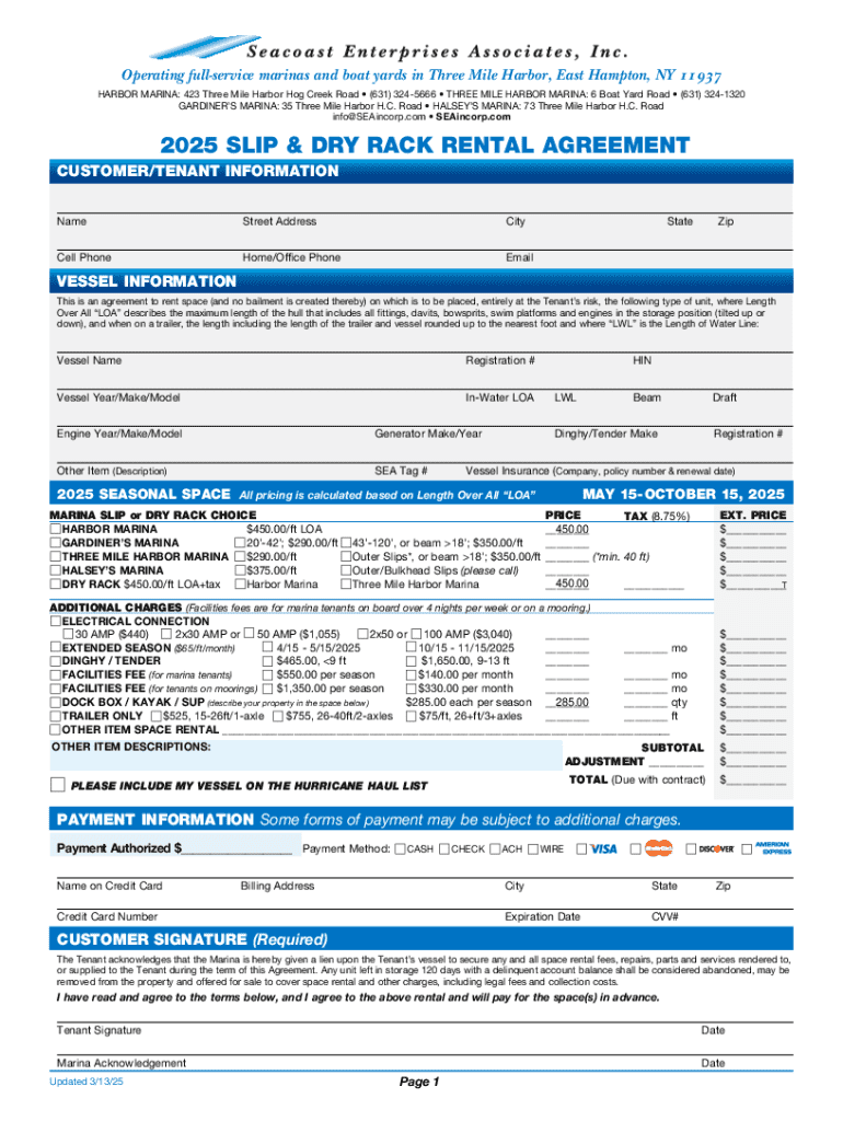 Fillable Online 2025 Slip & Dry Rack Rental Agreement Fax Email Print - pdfFiller